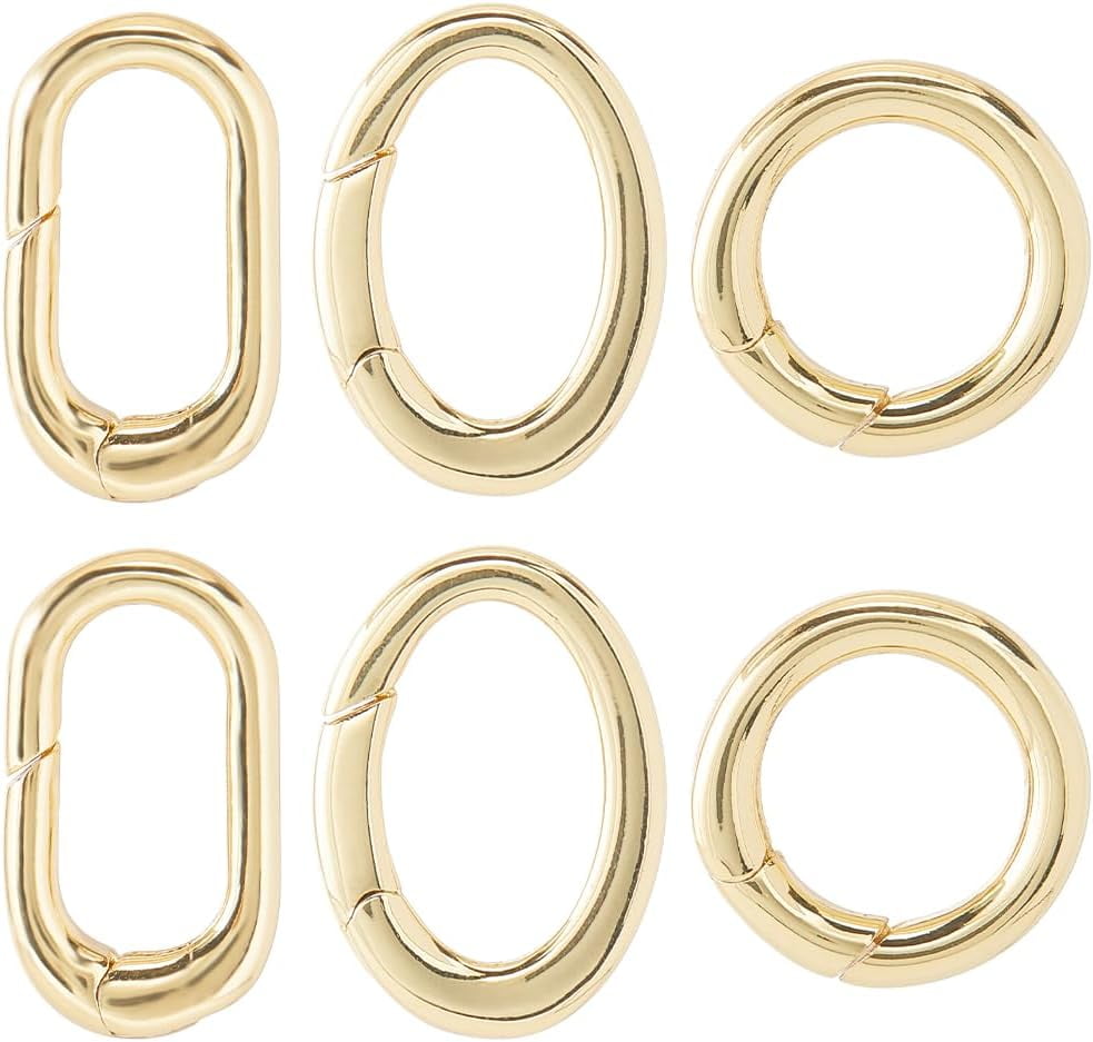 1 Box 6Pcs Real 18K Gold Plated Round Oval Clasp Spring Gate Rings ...