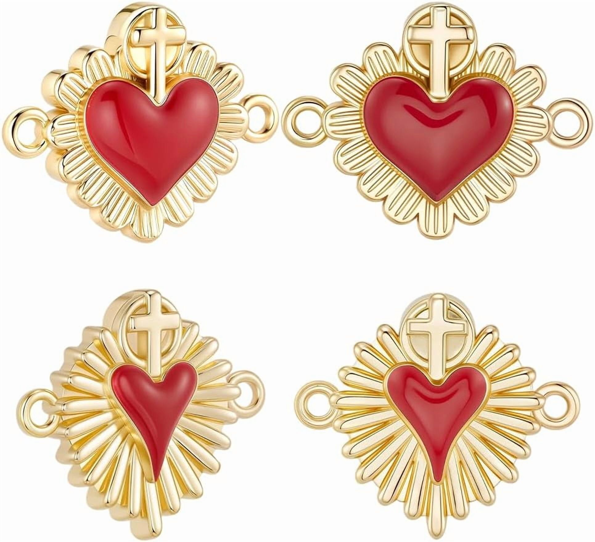 1 Box 6Pcs Sacred Heart Connector Charms 18K Gold Plated Brass 2 Styles ...