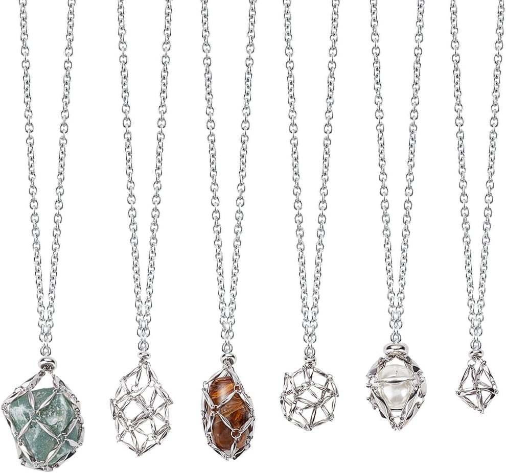 1 Box 6Pcs Silver Crystal Stone Holders Necklace Empty Crystal Holder ...