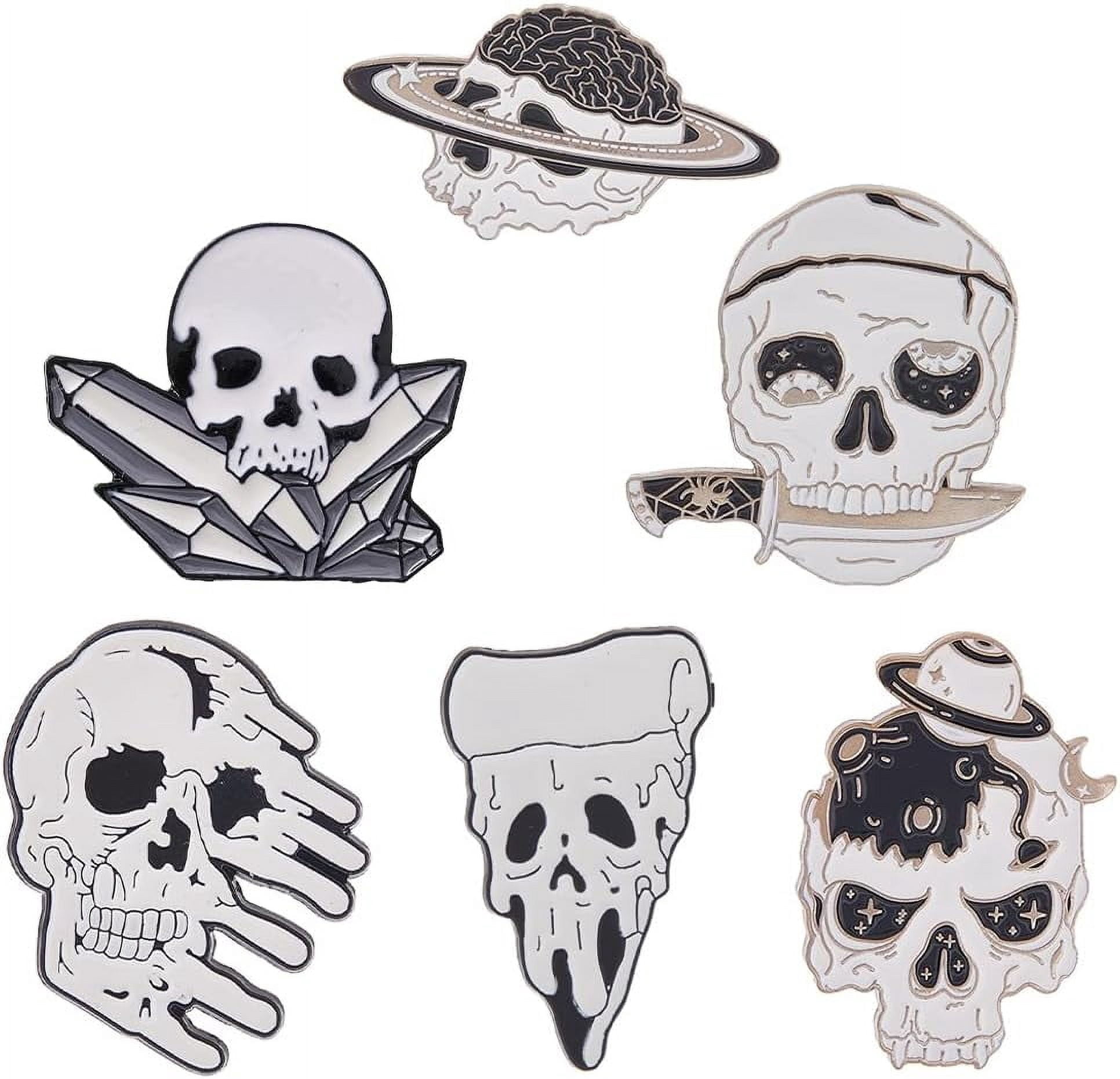 1 Box 6Pcs Skull Pins Skull Enamel Pins Halloween Enamel Pin Skeleton ...