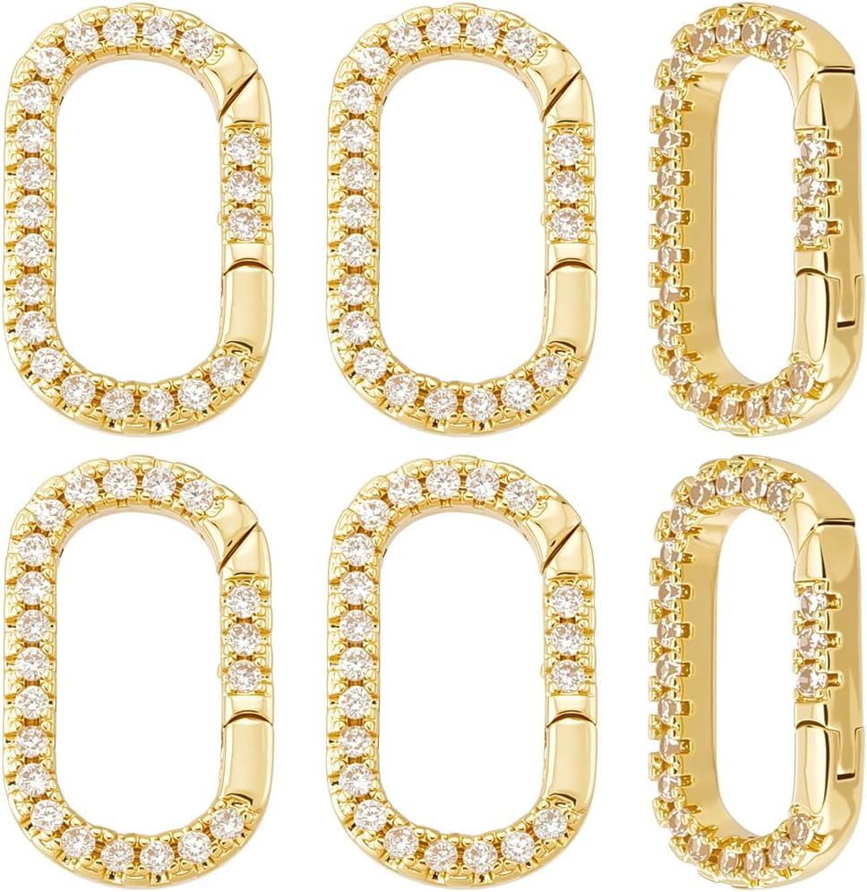 1 Box 6Pcs Spring Oval Ring 16K Gold Plated Brass Cubic Zirconia ...