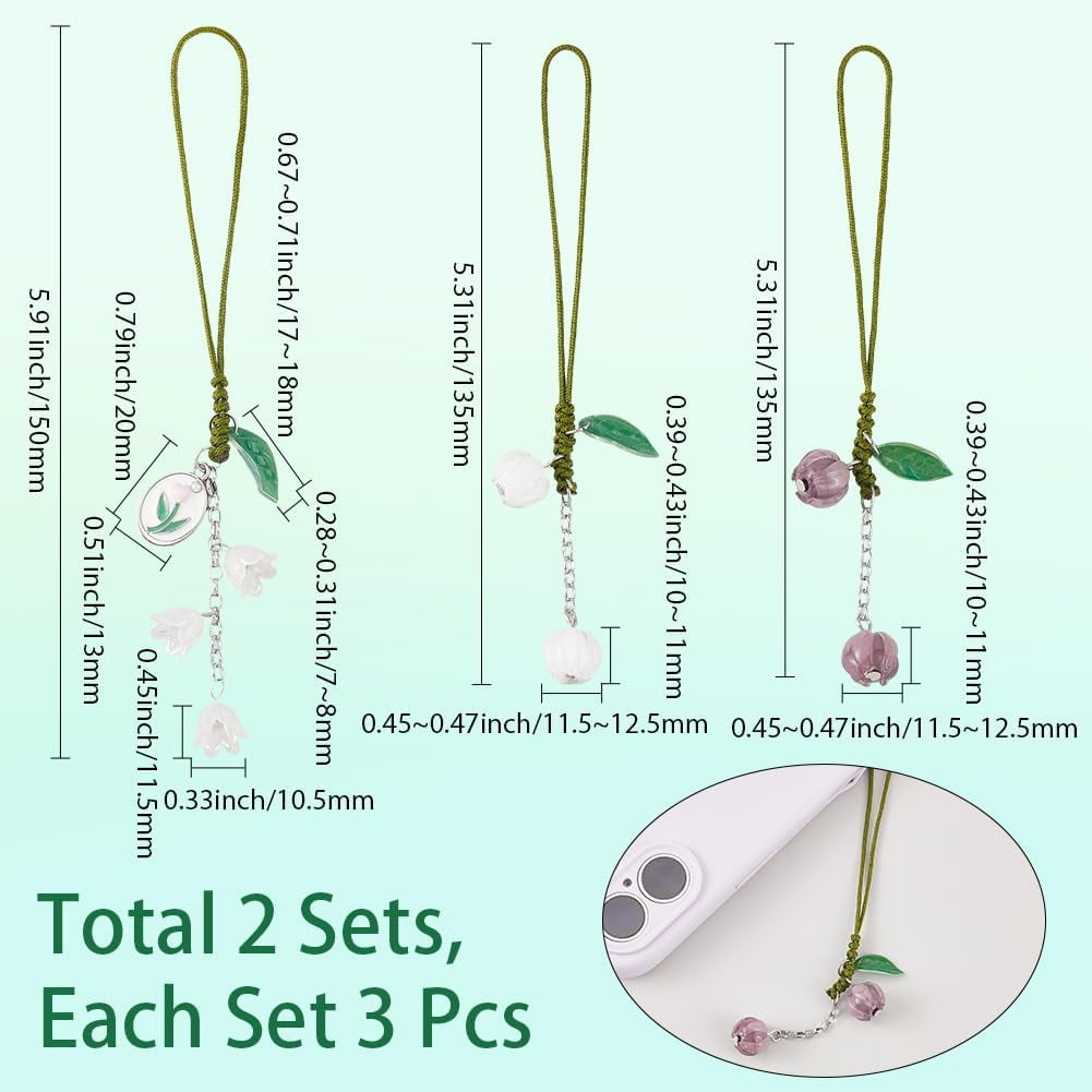 1 Box 6pcs 3 Styles Flower Phone Charm Spring Phone Charms White Purple ...