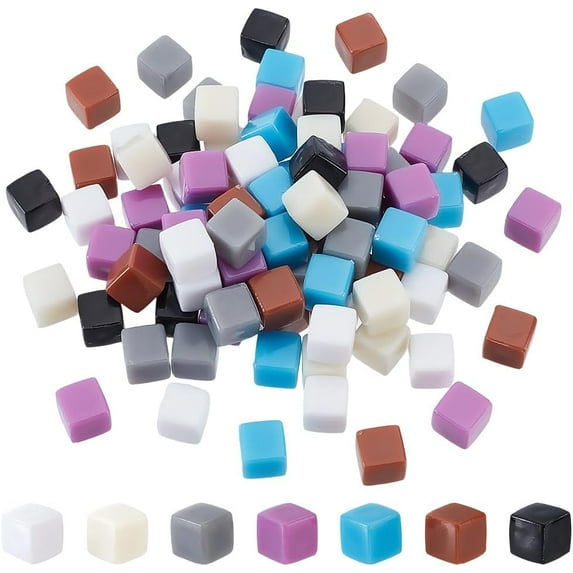 1 Box 7 Colors 140PCS Acrylic Cube Beads No Hole Resin Square Pony ...