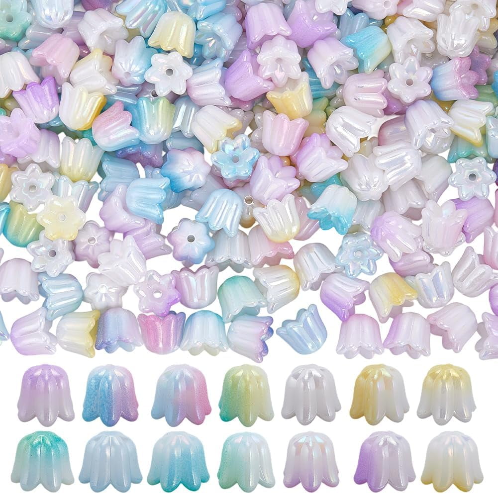 1 Box 7 Colors 280Pcs Acrylic Lily Flower Beads Floral Bead Caps Bulk ...