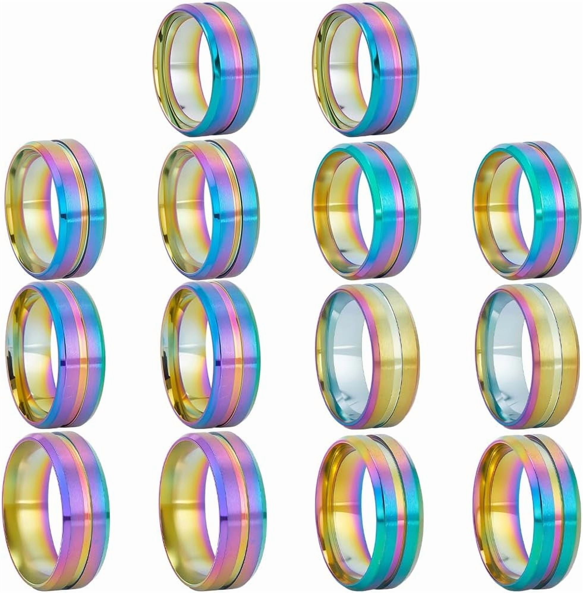 1 Box 7 Sizes 14Pcs Stainless Steel Ring Blanks Metal Inlay Rings Kit ...