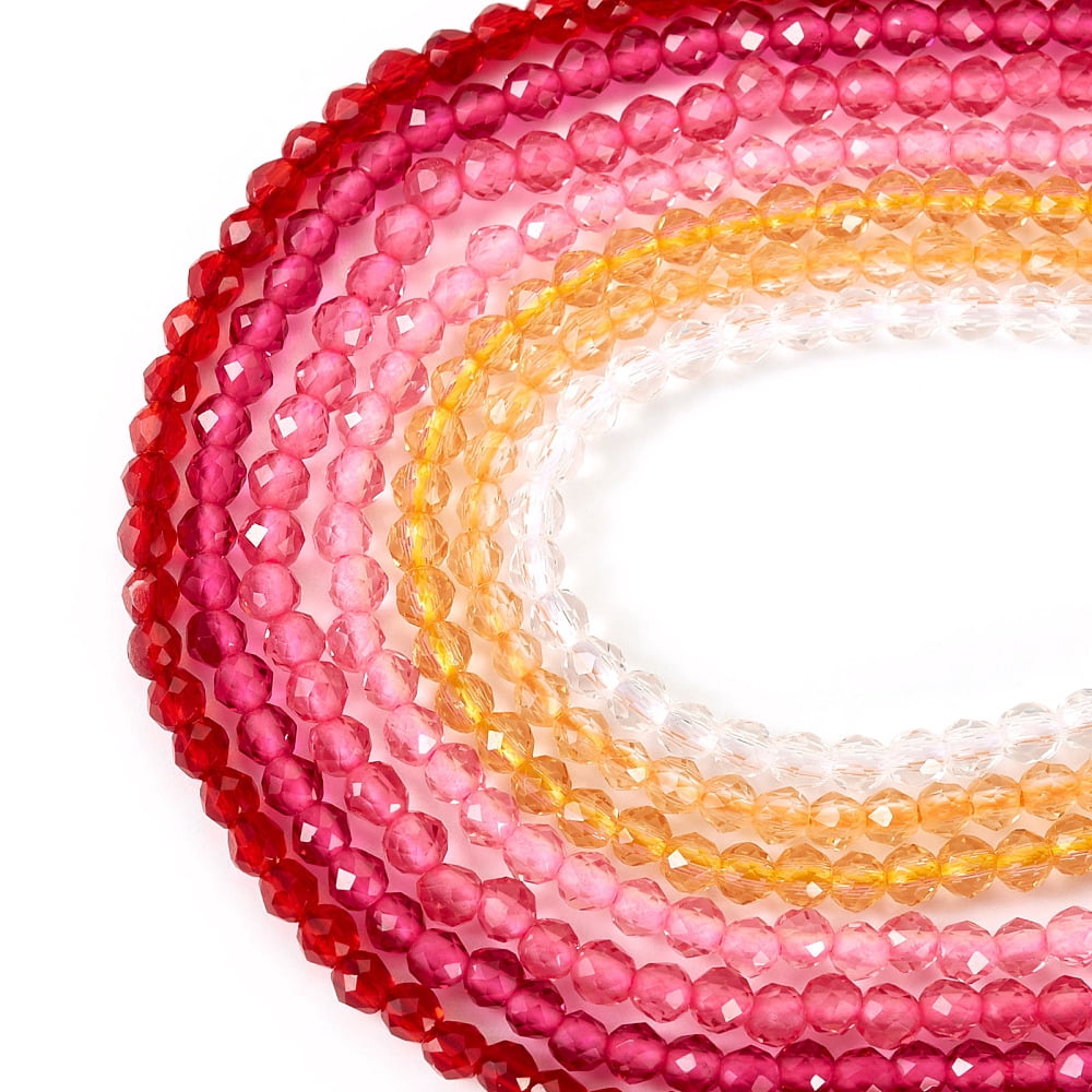 1 Box 7 Strands 7 Colors Transparent Glass Beads Strands for Valentine ...