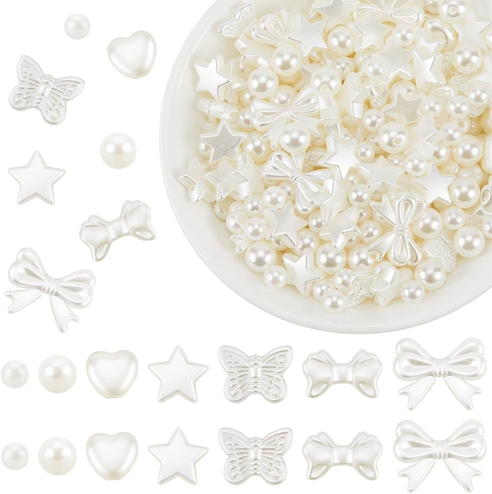 1 Box 7 Styles 700PCS Pearl Beads Kit with Hole Floral White Plastic ...