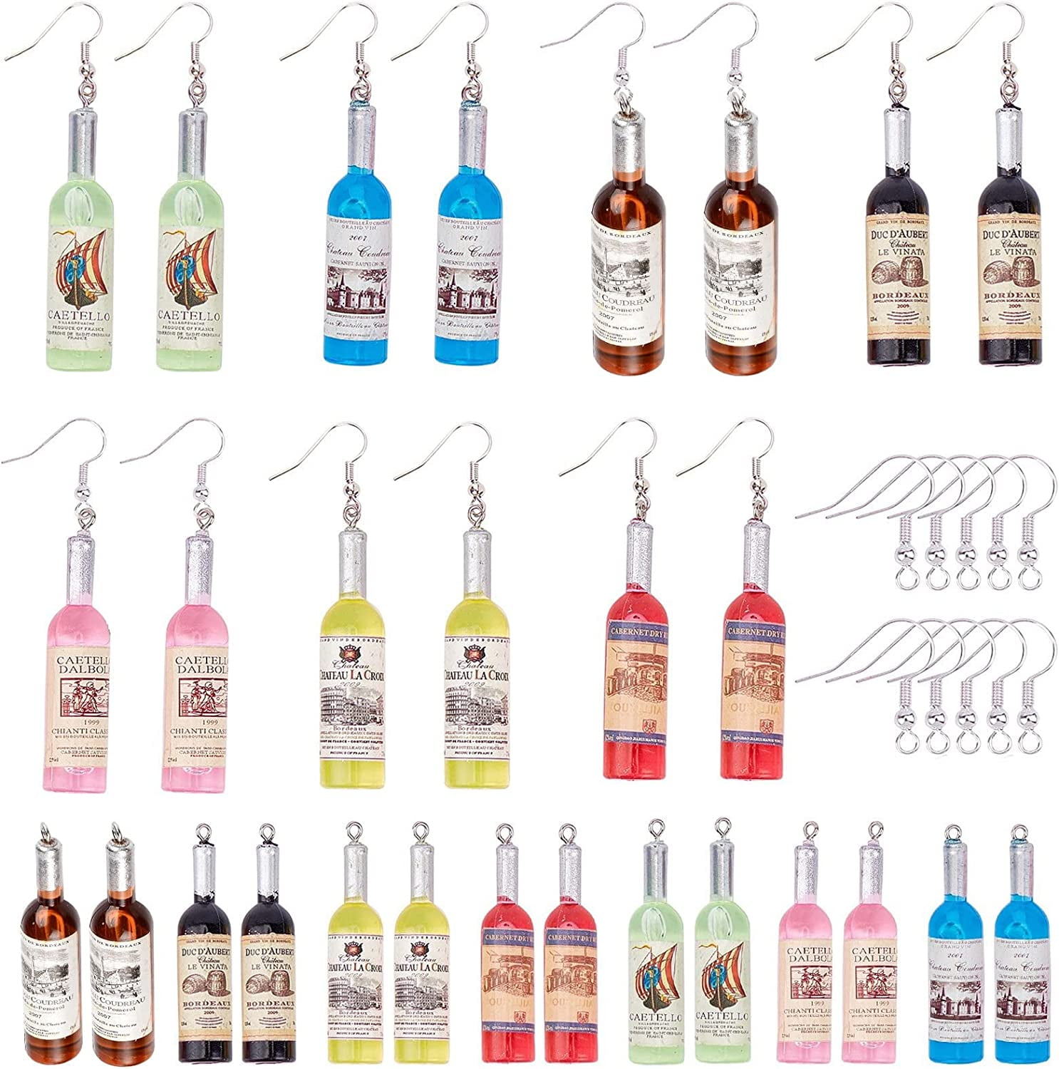 1 Box 7 Styles Random Label Wine Bottles Earring Making Kit Resin ...