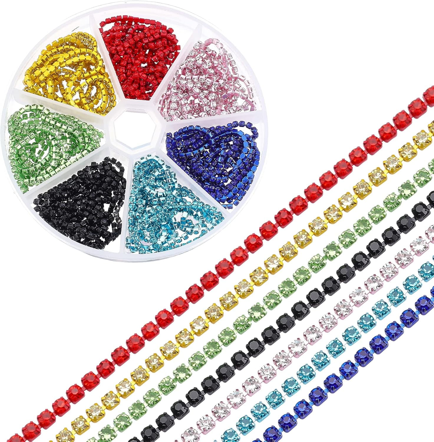 1 Box 7 Yards Brass Glass Rhinestone Chains Mixed Colors ...