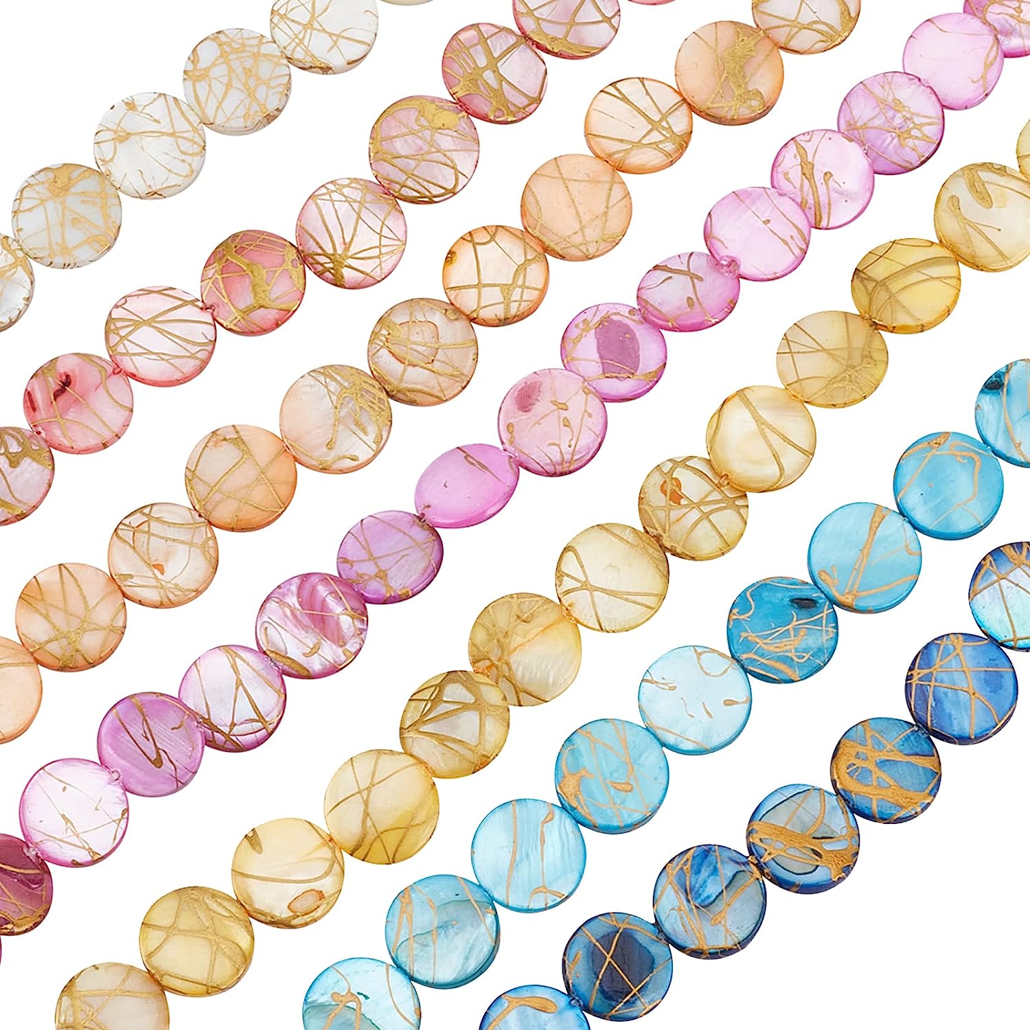 1 Box 7 strands 7 colors Drawbench Freshwater Shell Beads Strands Dyed ...