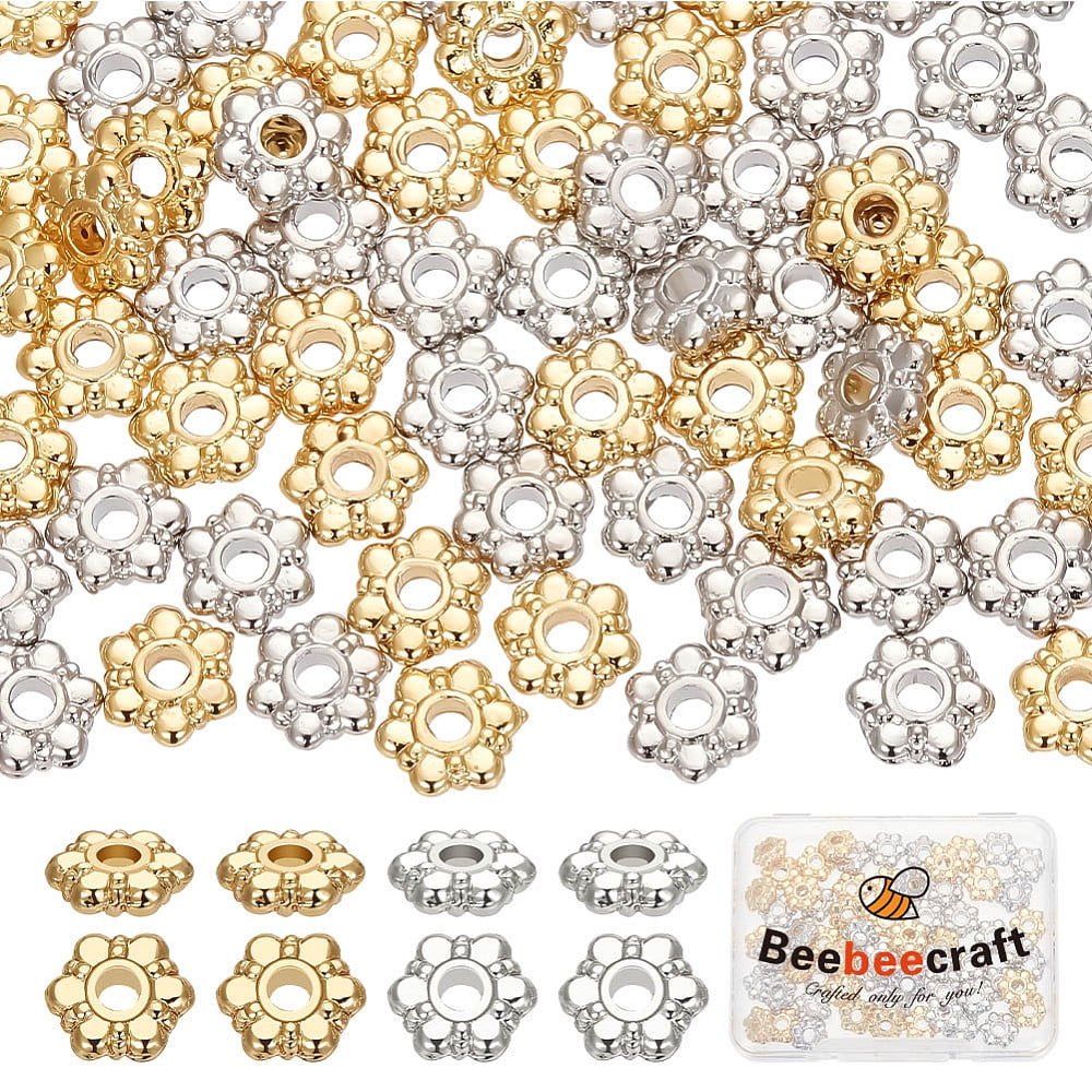 1 Box 70Pcs 2 Colors Rack Plating Alloy Spacer Beads Flower Platinum ...