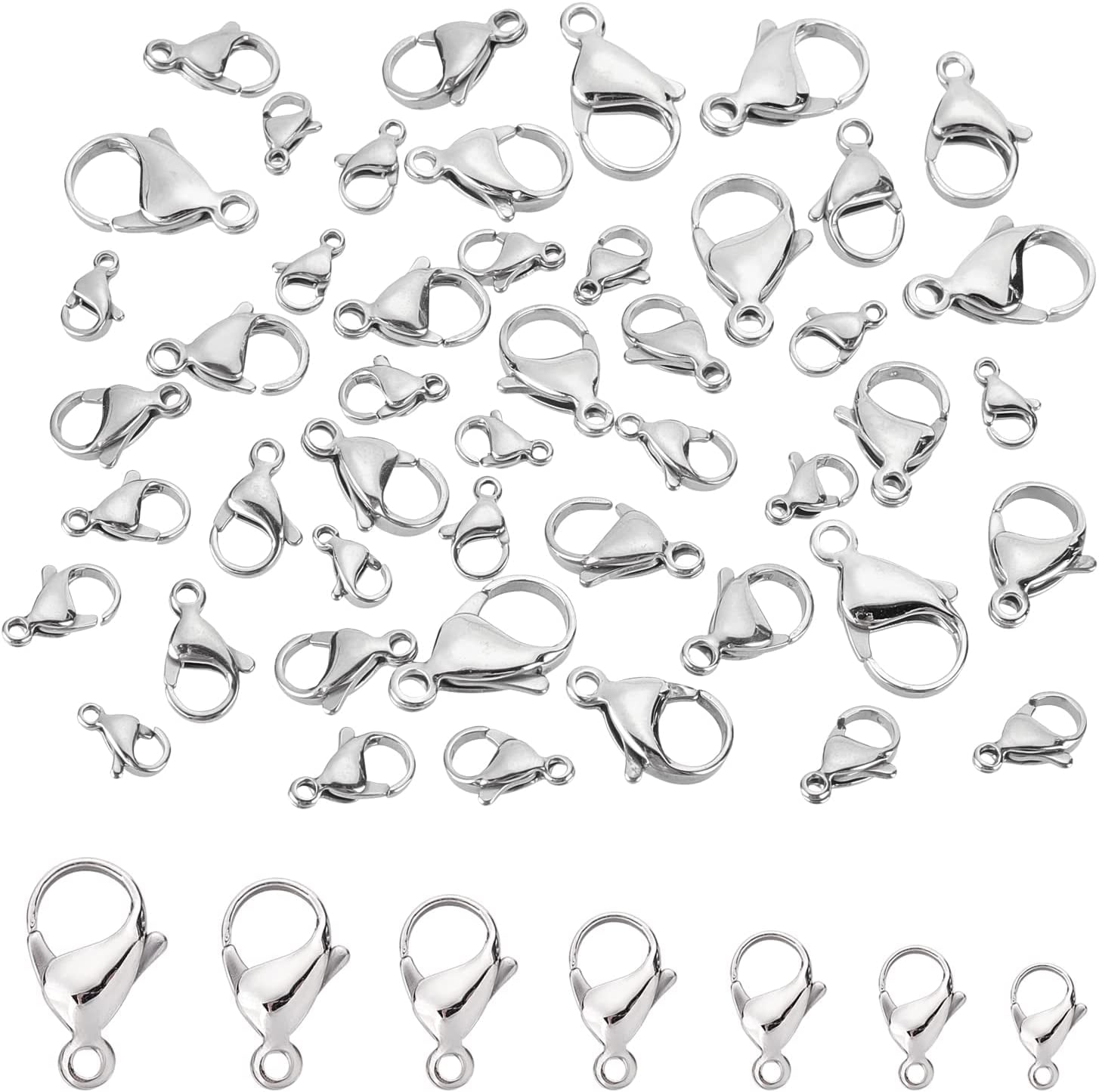 1 Box 70pcs Lobster Claw Clasps 7 Sizes Fastener Hook End 7 Sizes 304 ...
