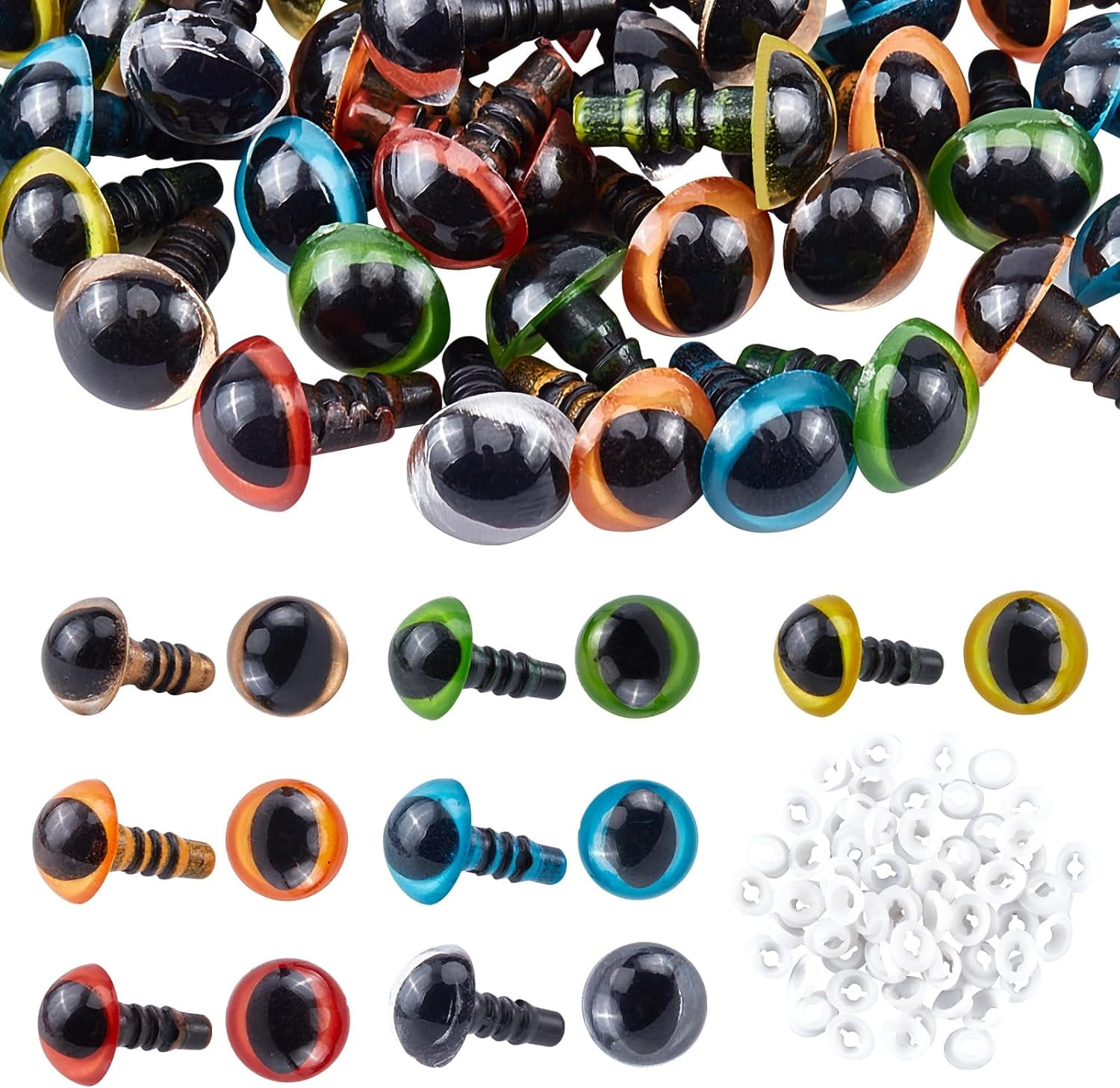 1 Box 70pcs Plastic Safety Eyes 10mm Craft Eyes Amigurumi Cat Eyes with ...