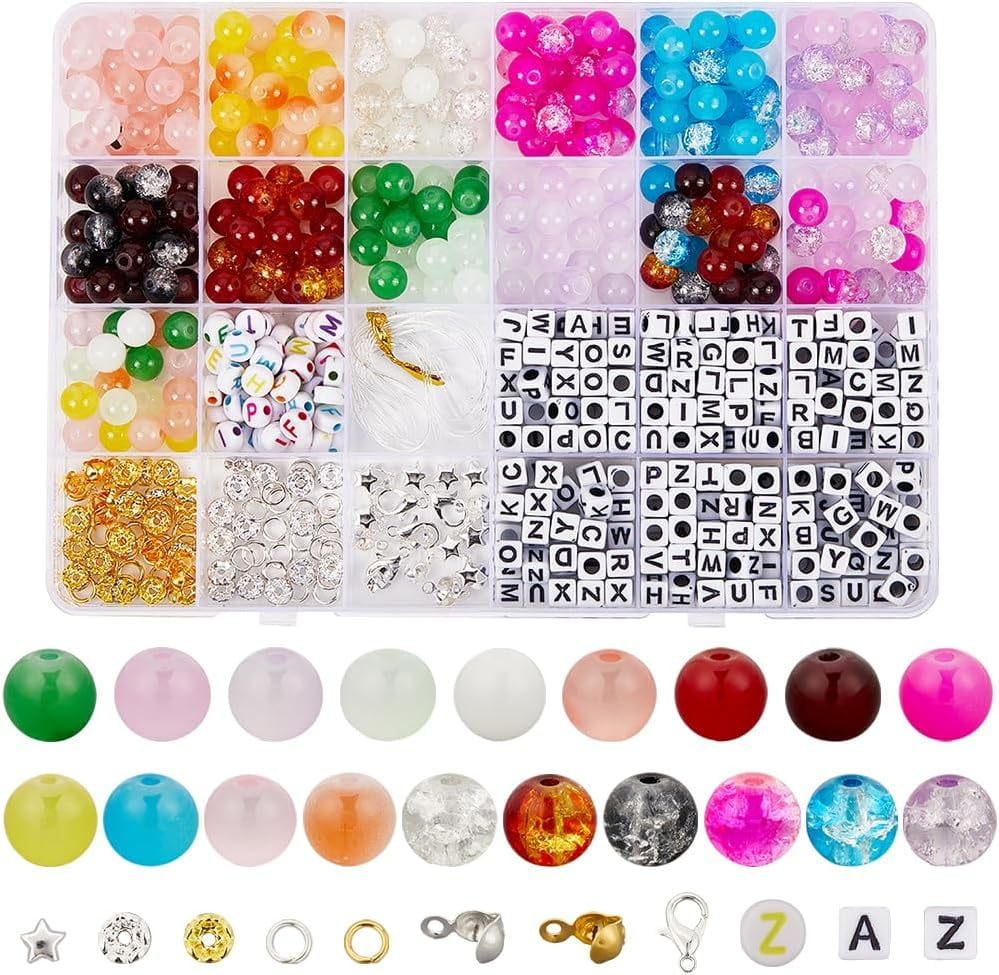 1 Box 719Pcs 8mm Glass Beads Bracelet Making Kit Glass Beads with ...