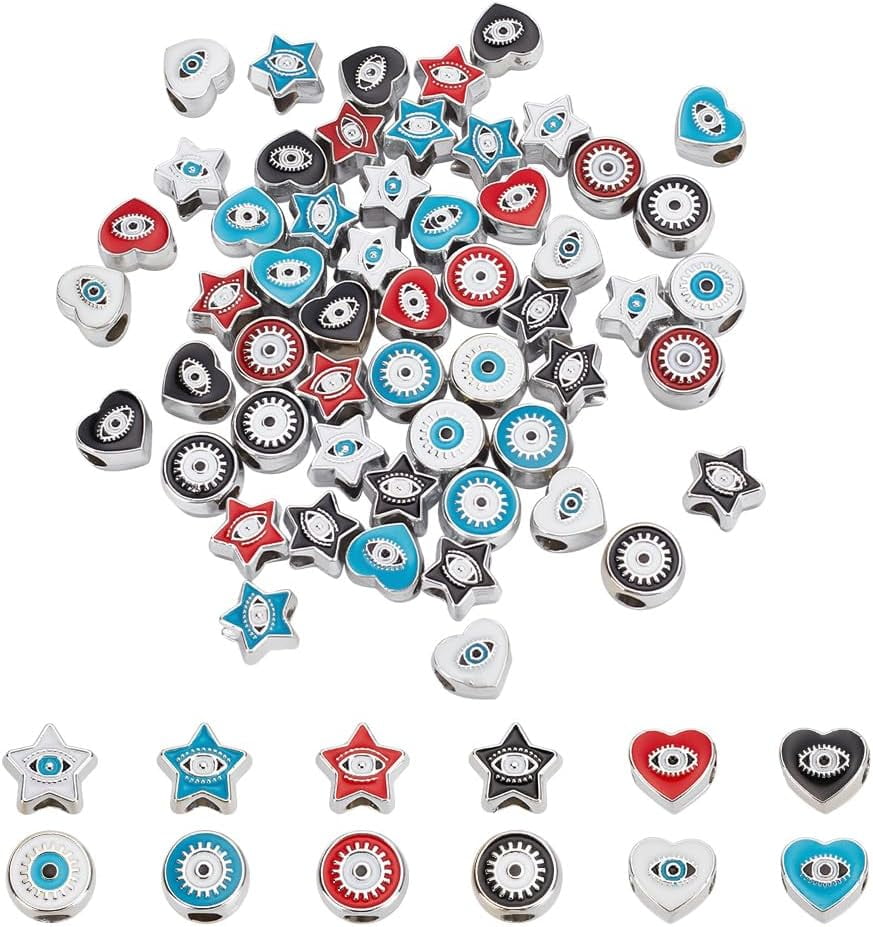 1 Box 72 Pcs 4 Colors 3 Styles Assorted Evil Eye Beads Colorful Heart ...