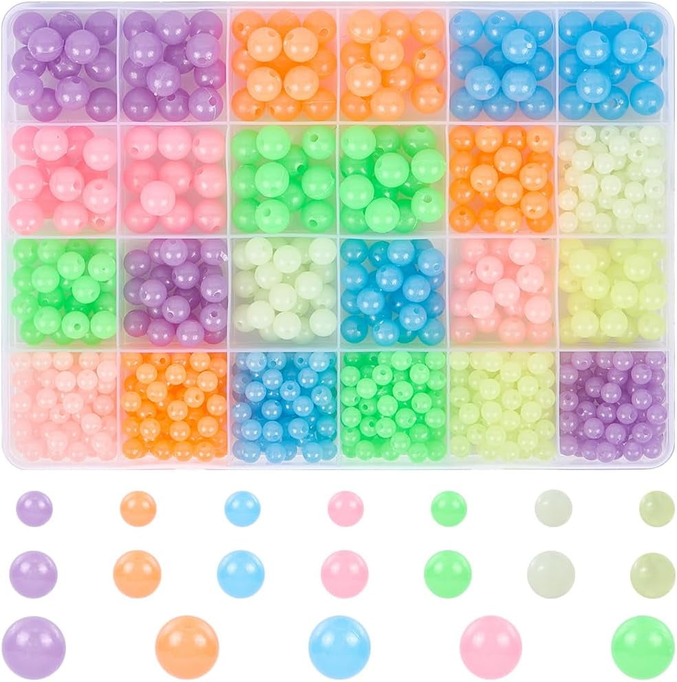 1 Box 720Pcs 6/8/10mm Luminous Acrylic Beads Round Glow Beads Plastic ...