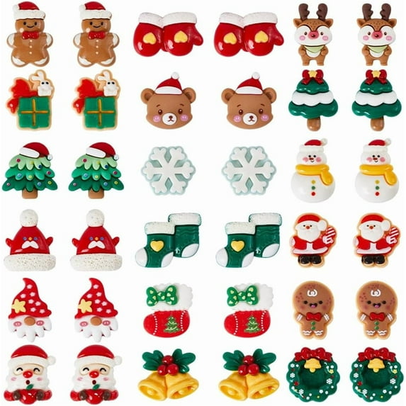 1 Box 72Pcs 18 Styles Christmas Resin Flatback Charms Christmas ...
