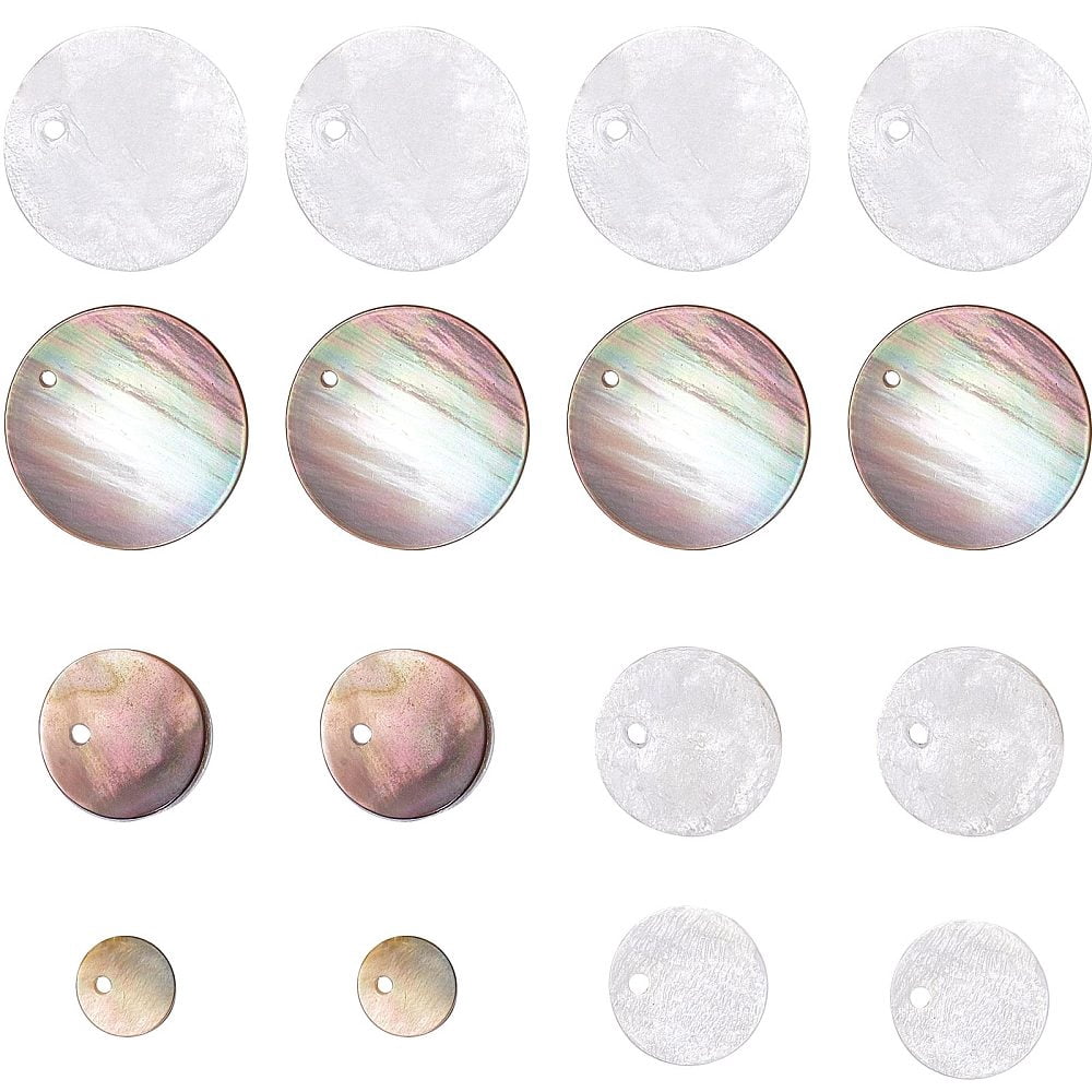 1 Box 72Pcs 6 Sizes 2 Colors Shell Beads Flat Round Shell Charms Coin ...