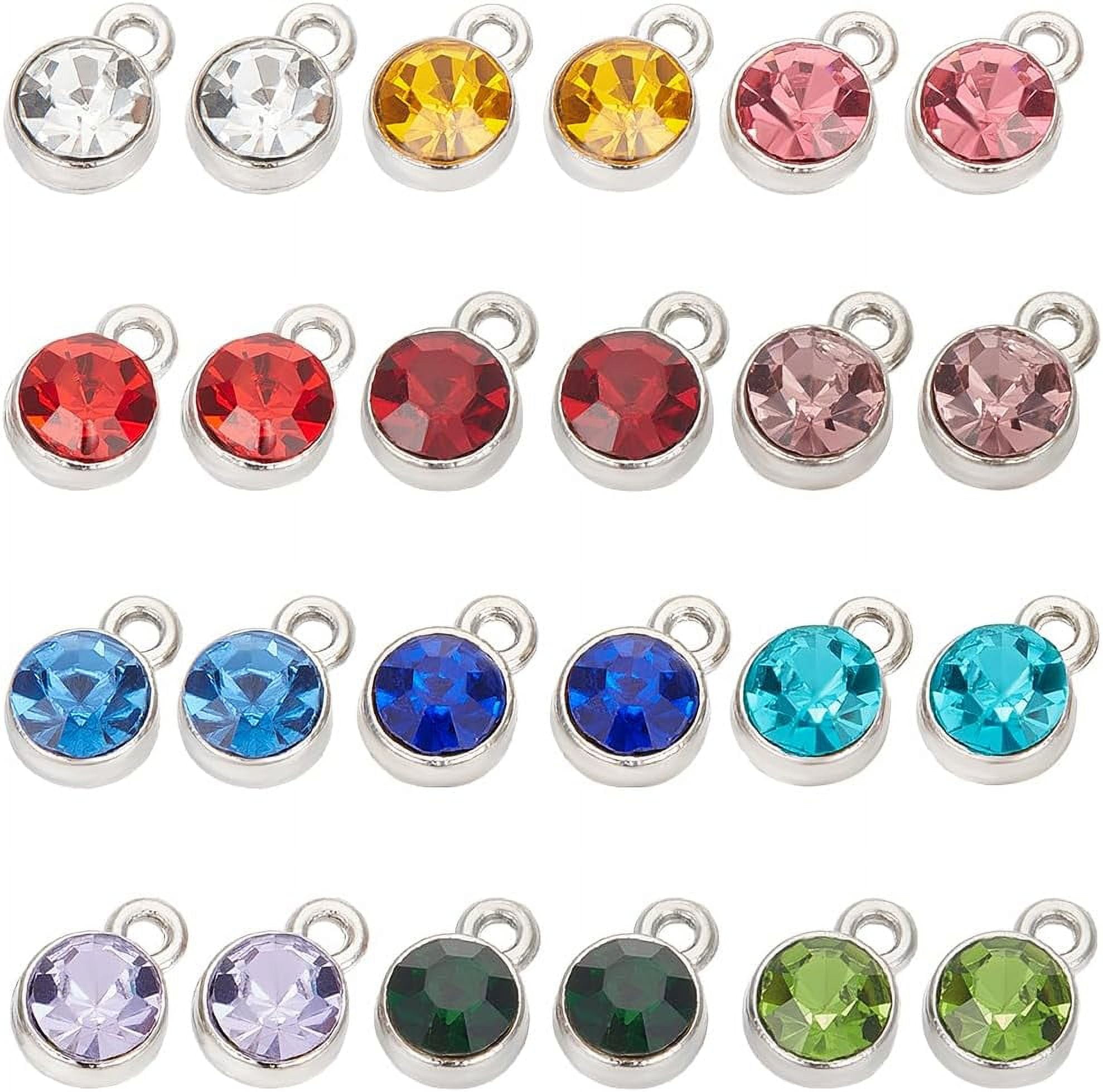 1 Box 72Pcs Birthstone Charms Bulk Round Crystal Charms Flat Round ...