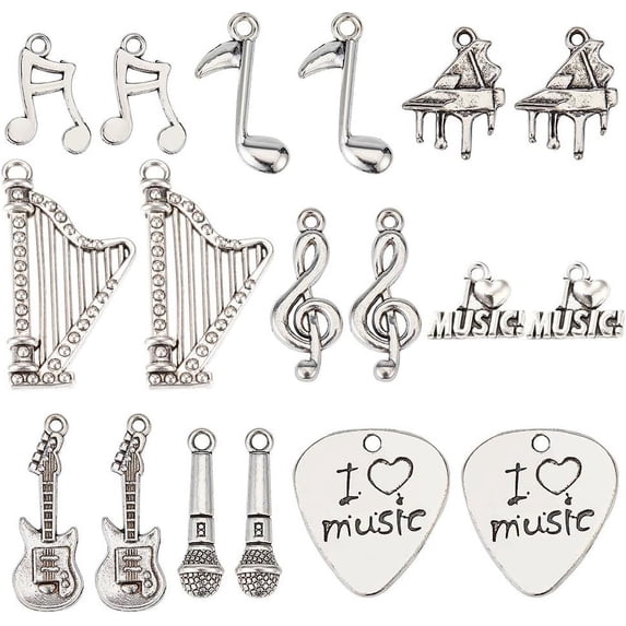 1 Box 72Pcs Music Charms Musical Note Charms Piano Guitar Cassette Tape ...