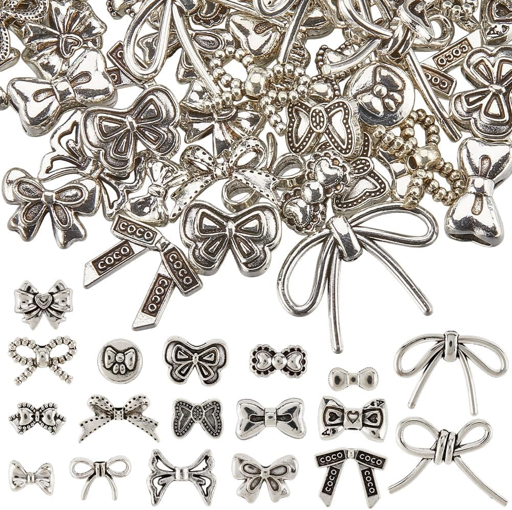 1 Box 72pcs Bow Beads Mini Bow Bead Antique Silver Small Mini Fashion ...