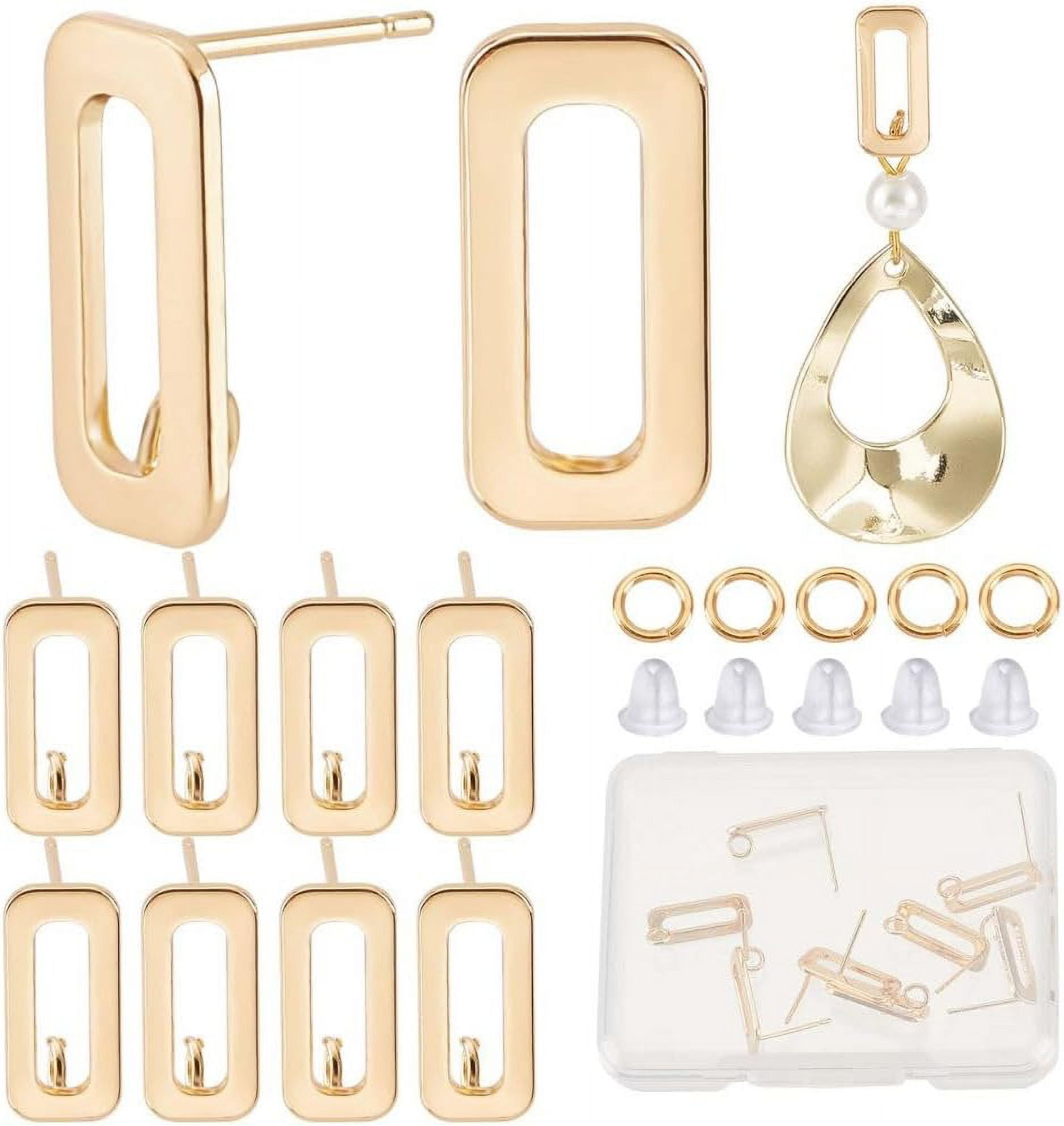 1 Box 78Pcs 18K Gold Plated Brass Rectangle Earring Studs with Vertical ...