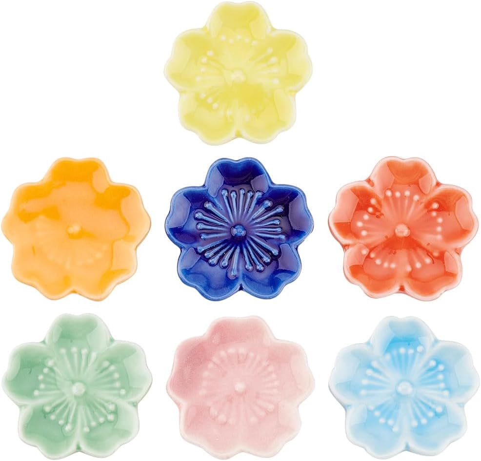 1 Box 7Pcs 7 Colors Cherry Blossom Porcelain Brush Holder Rest Japanese ...