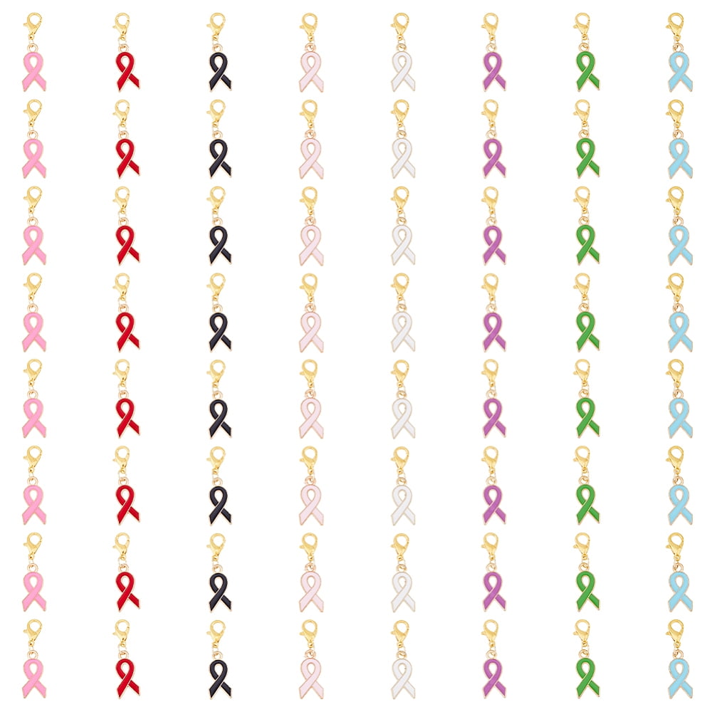1 Box 8 Sets Awareness Ribbon Alloy Enamel Pendant Decorations Alloy ...