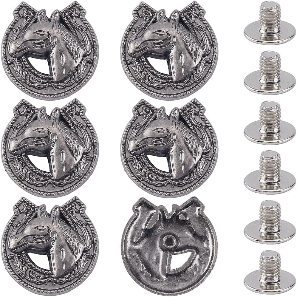 1 Box 8 Sets Horse Horseshoe Screw Back Buttons Conchos Western Cowboy ...