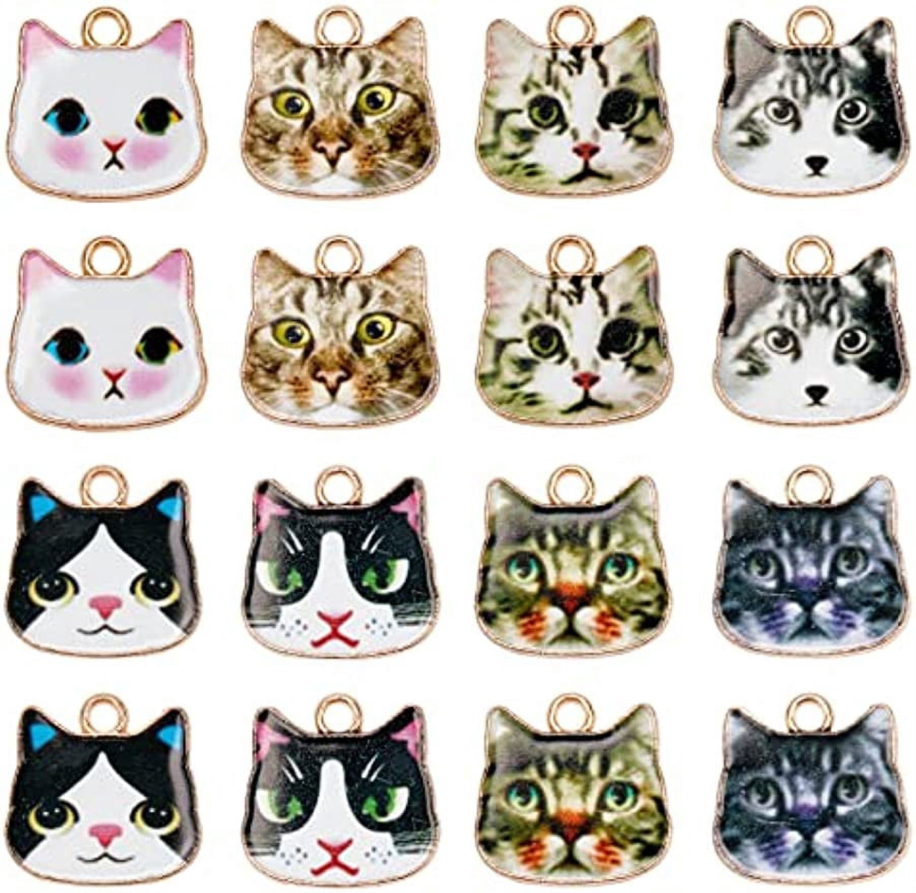 1 Box 8 Style 48Pcs Enamel Cat Charms Animal Charm Bulk Alloy Cats Head ...