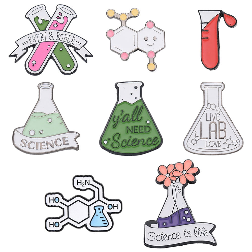 1 Box 8 Style Science Enamel Pin Lab Pins Bulk Medical Brooch Pins Set ...