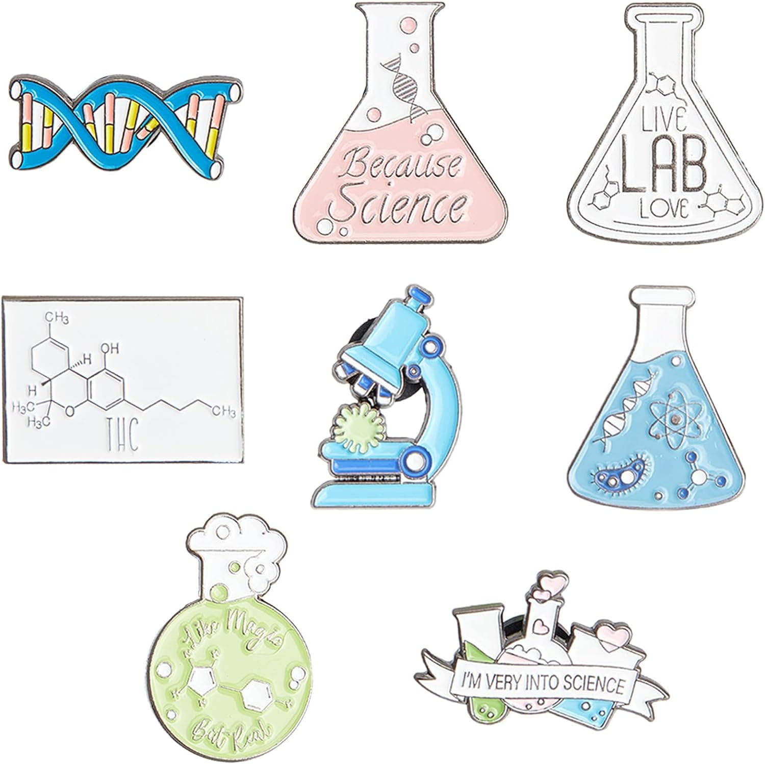 1 Box 8 Style Science Enamel Pin Lab Pins Bulk Medical Brooch Pins Set ...
