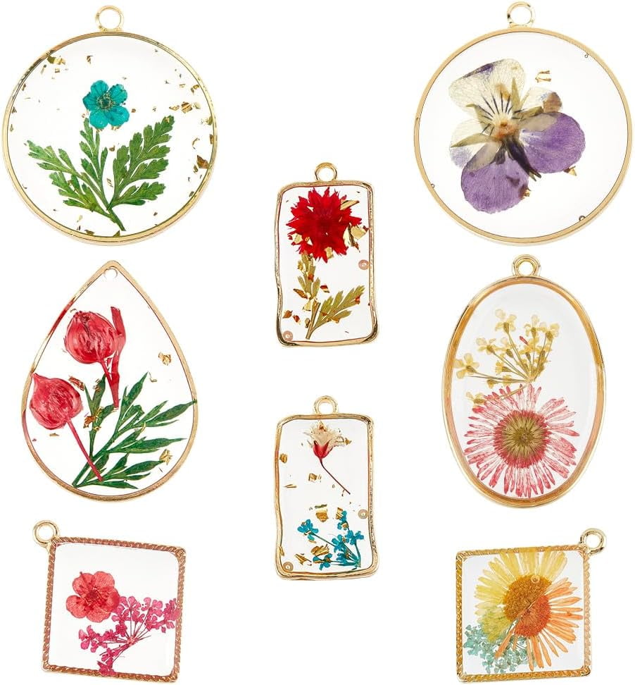 1 Box 8 Styles Resin Pressed Flower Charms Dried Flowers Charms ...