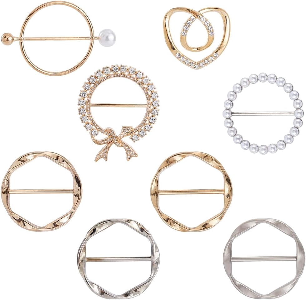 1 Box 8 Styles Silk Scarf Ring Clips Metal Round Circle T-Shirt ...