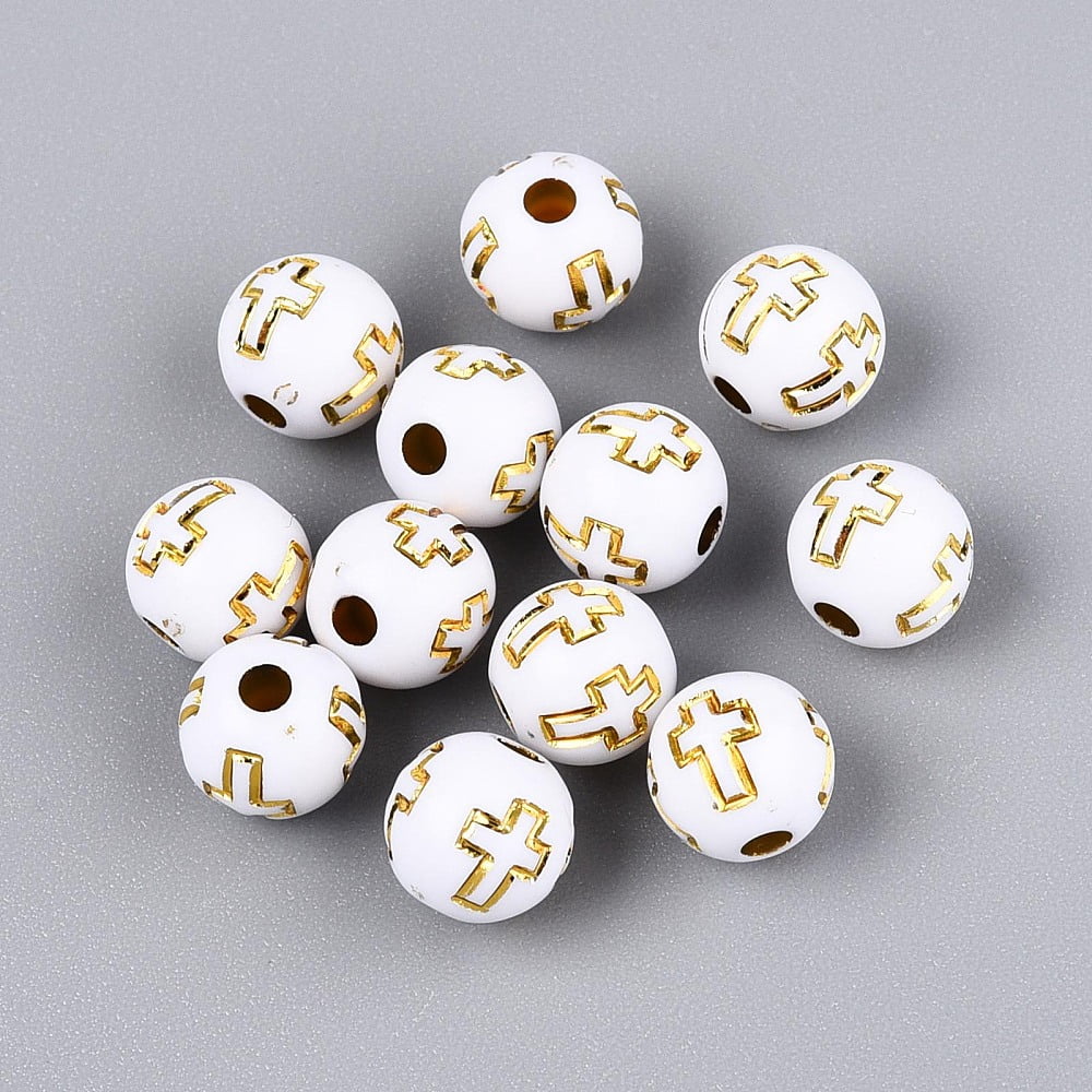 1 Box 800PCS 8MM White Gold Round Crucifix Beads with Holes Christian ...