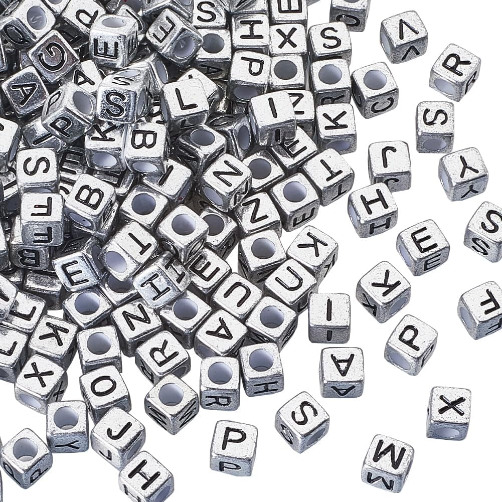 1 Box 800Pcs Silver Square Letter Beads 6mm Alphabet Beads Acrylic ...