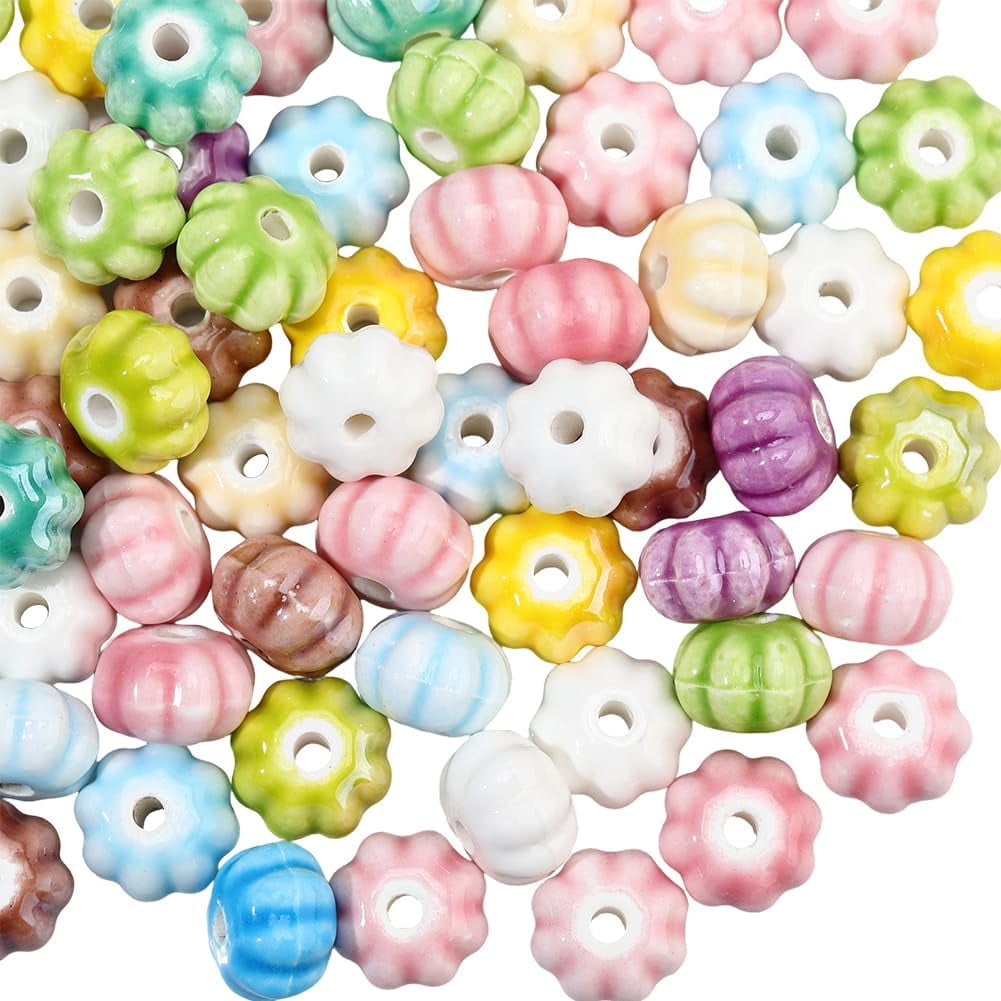 1 Box 80PCS Ceramic Pumpkin Shaped Beads with Holes Mixed Color ...