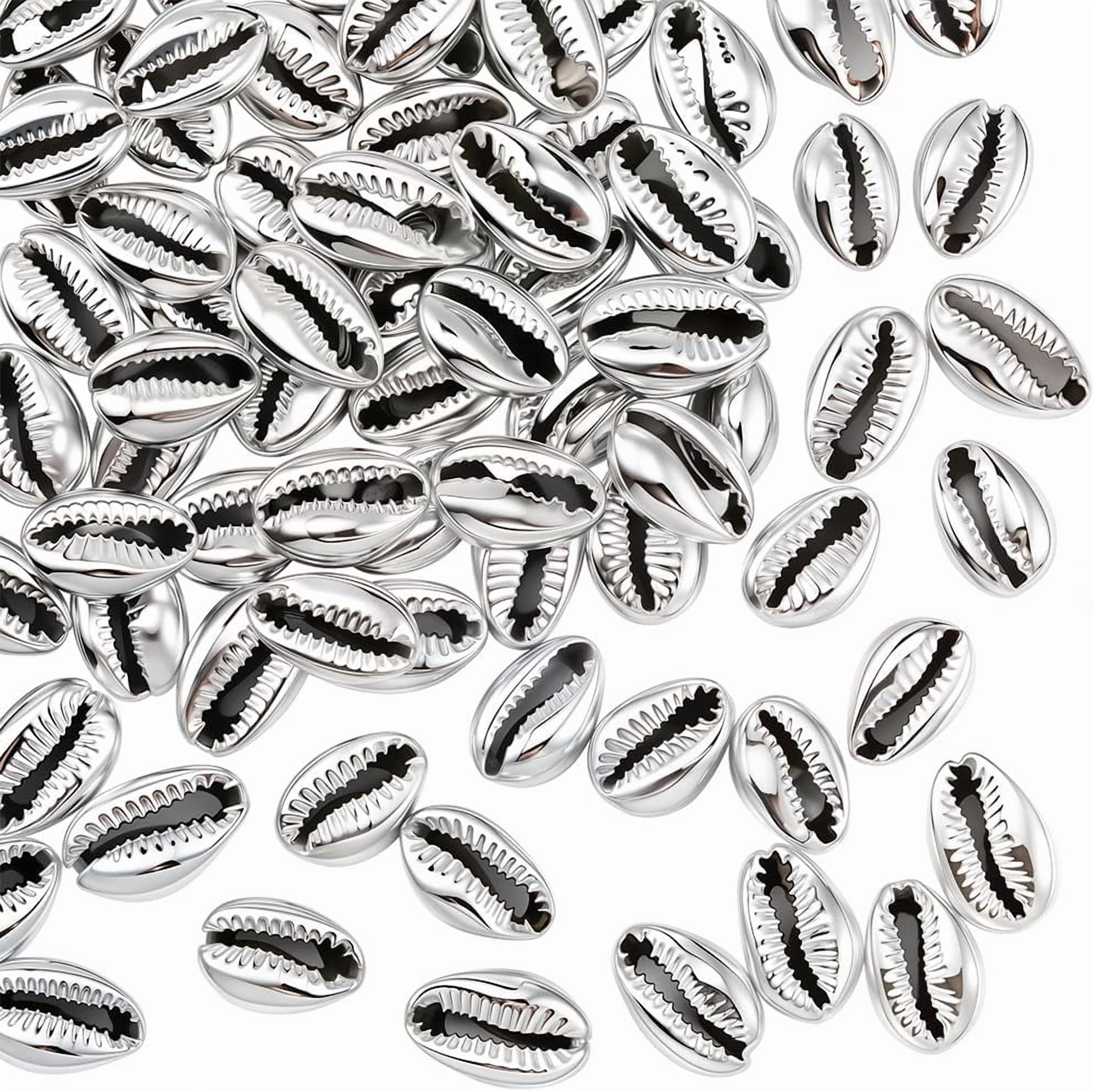 1 Box 80PCS Silver Electroplated Cowrie Shells Beads with Holes Natural ...