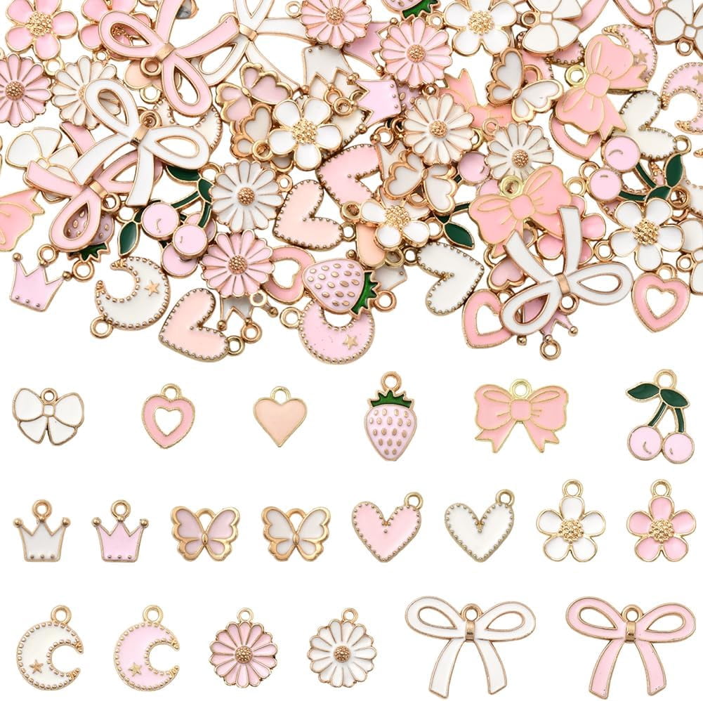 1 Box 80Pcs 20 Styles Assorted Pink Charms Metal Enamel Charms Bulk ...