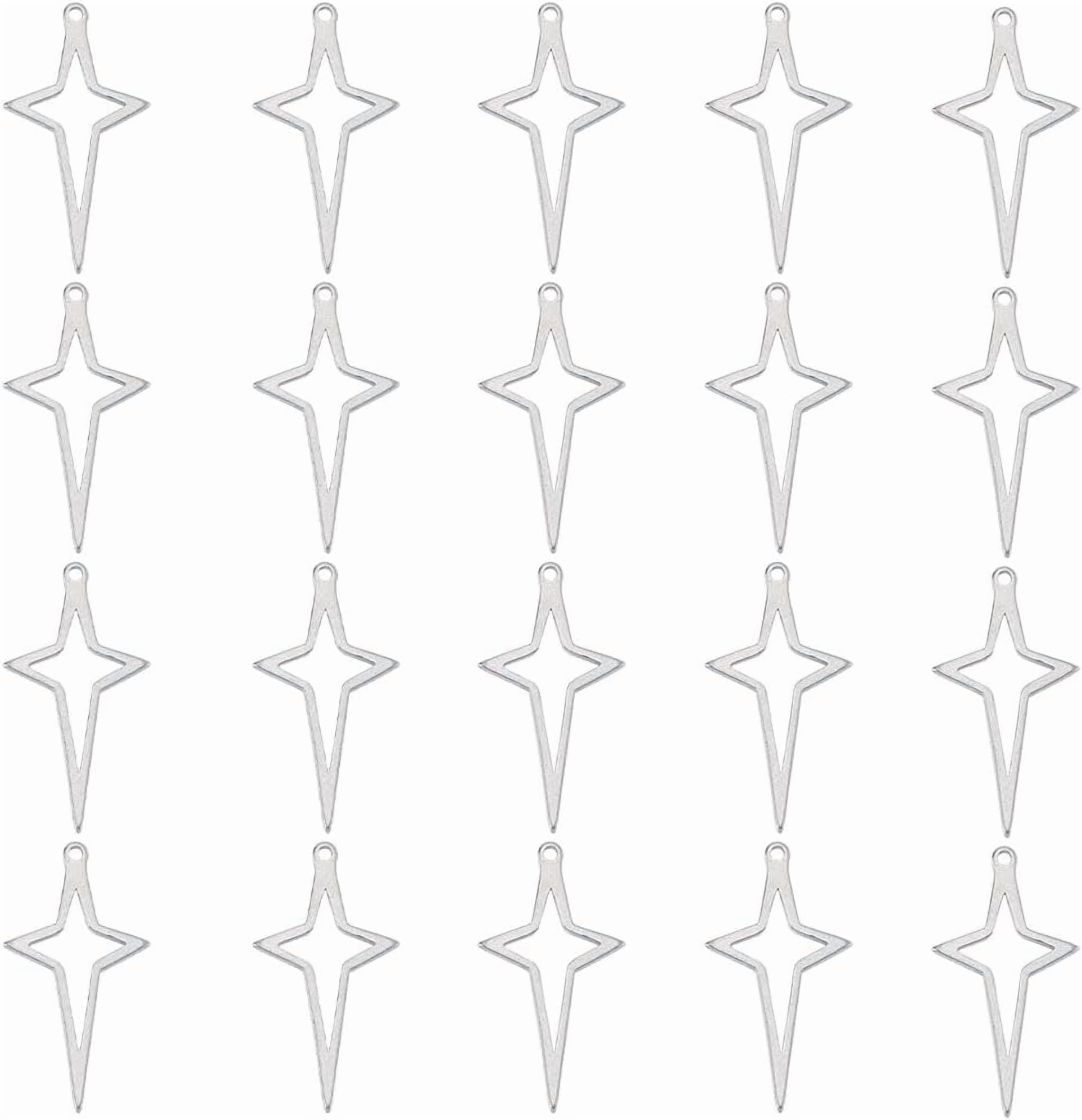 1 Box 80Pcs 4 Point Star Charms Stars Charm Bulk Hollow Stainless Steel ...