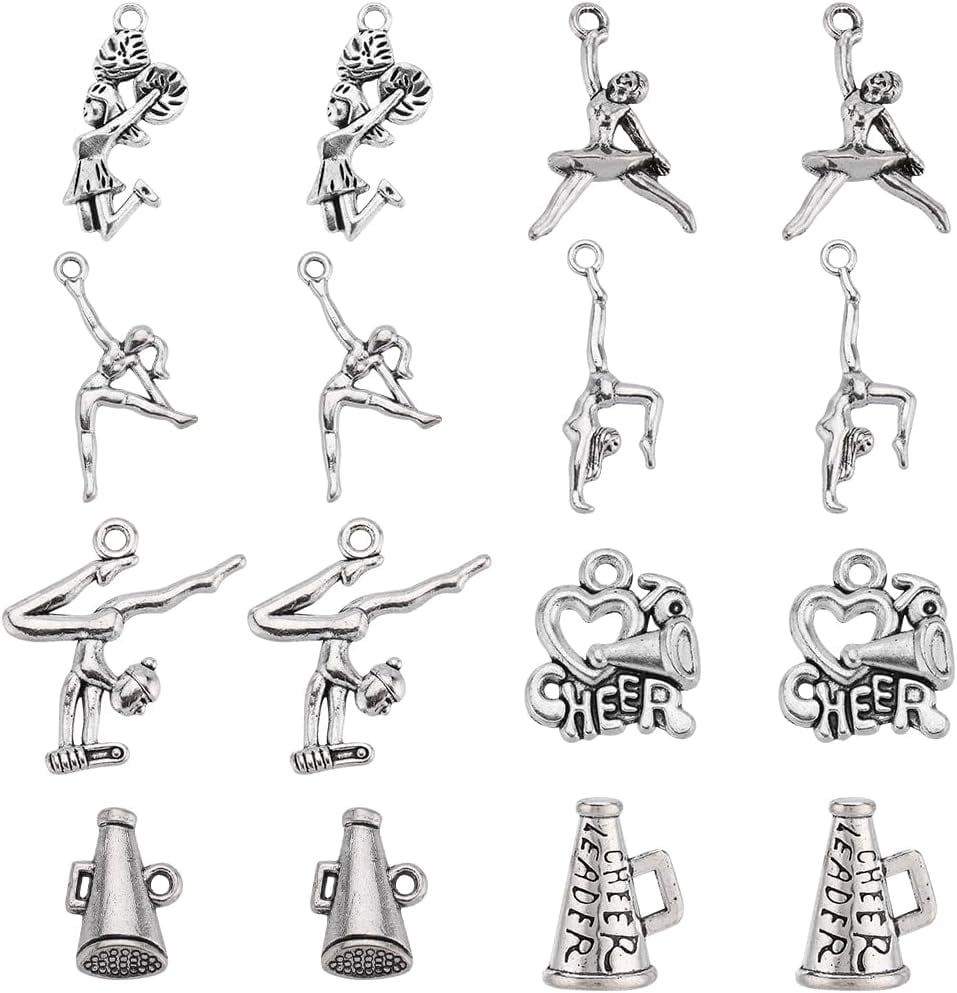 1 Box 80Pcs 8 Styles Cheer Charms Silver Cheerleader Charm Bulk Alloy ...