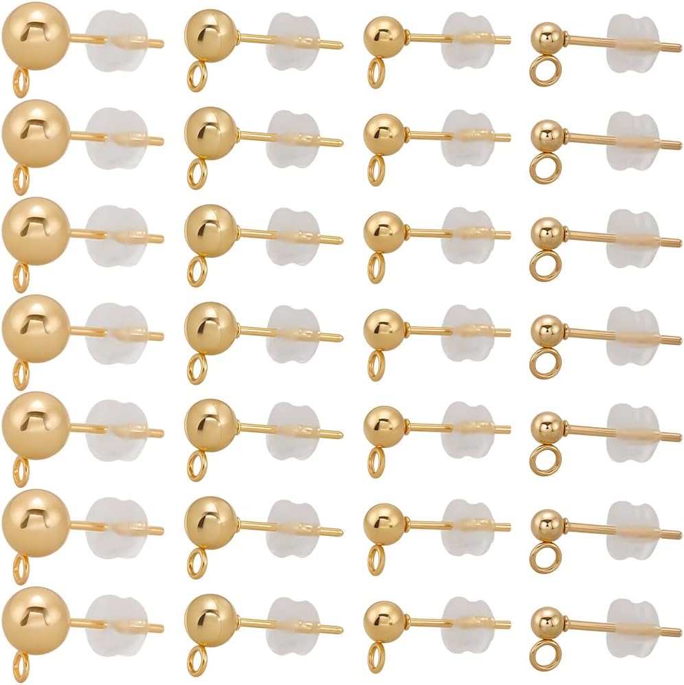 1 Box 80Pcs Ball Post Earring Studs for Jewelry Making with Loop 18K ...