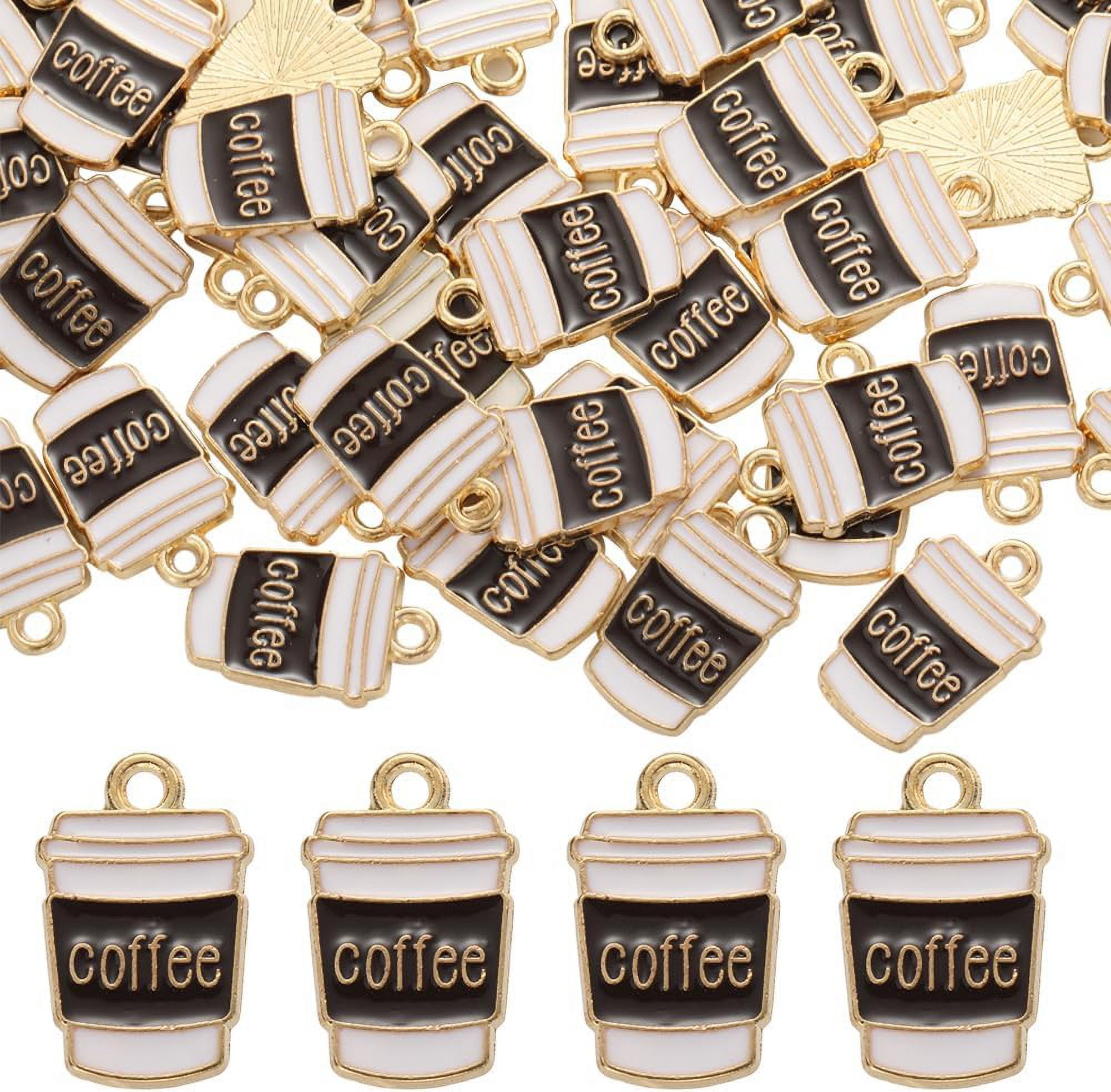 1 Box 80Pcs Coffee Charms Bulk Mini Coffee Cup Charm with Word Coconut Cute Alloy Enamel Gold ...