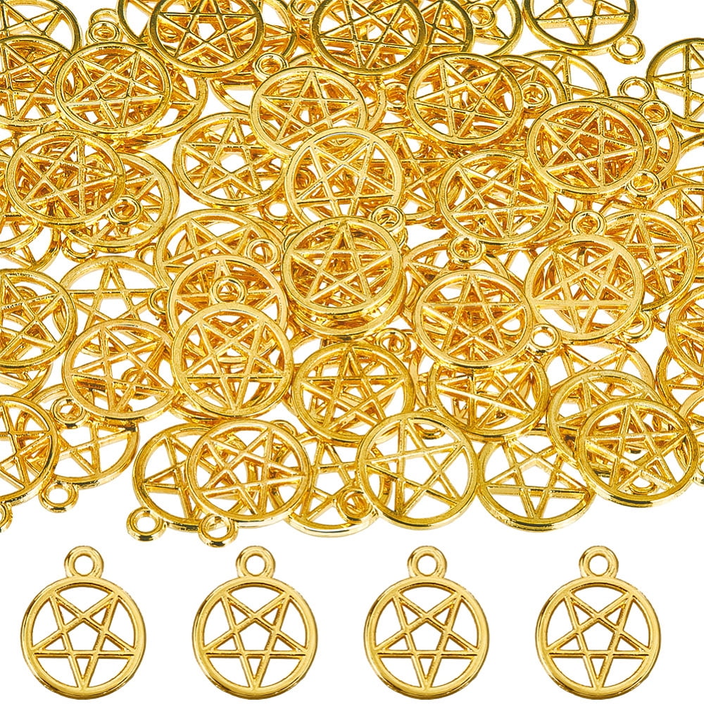 1 Box 80Pcs Gold Pentacle Charm Pentagram Charms Bulk Magic Hollow ...