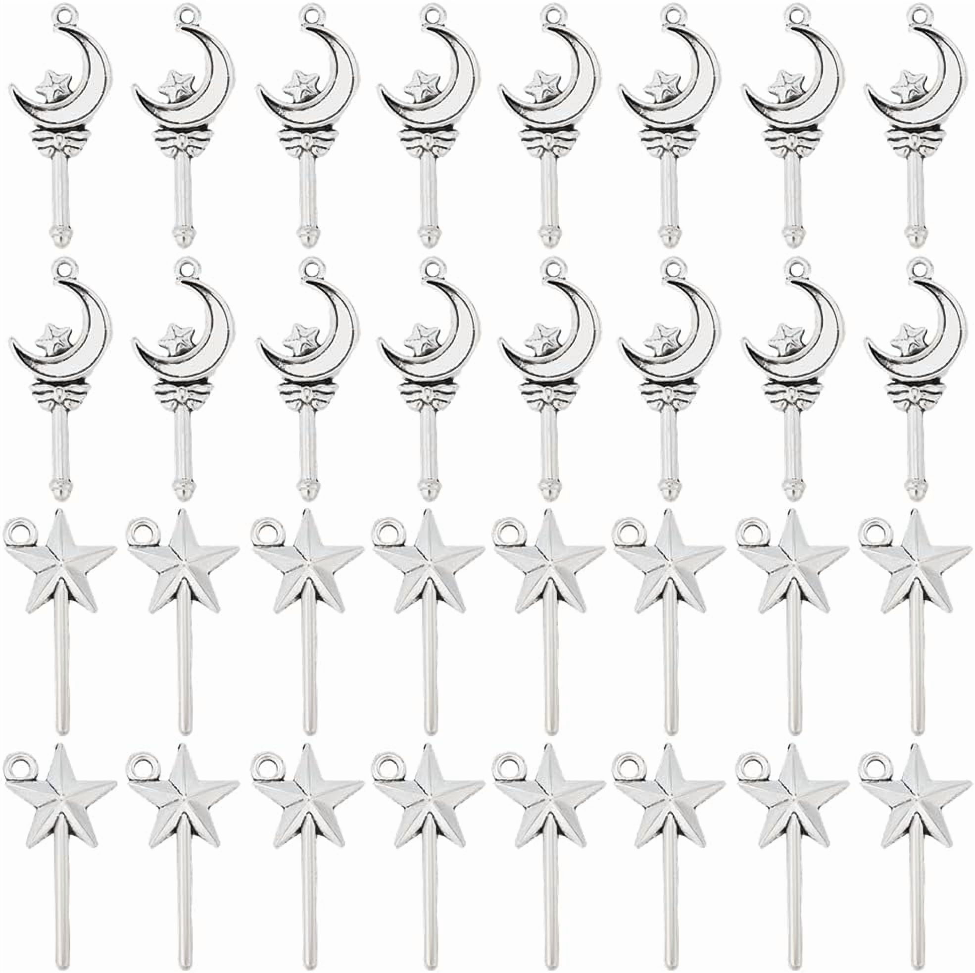 1 Box 80Pcs Magic Wand Charms Silver Fairy Wand Charms Star Moon ...