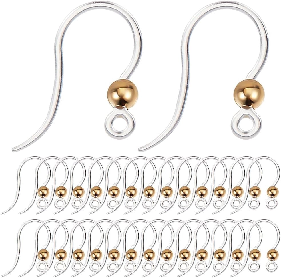 1 Box 80Pcs Plastic Earring Hook French Earring Hooks Ball Dot Silver ...
