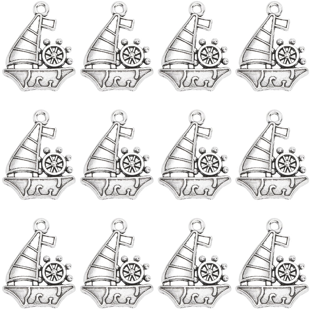 1 Box 80Pcs Sailboat Charms Boat Charm Bulk Metal Alloy Silver Vintage ...