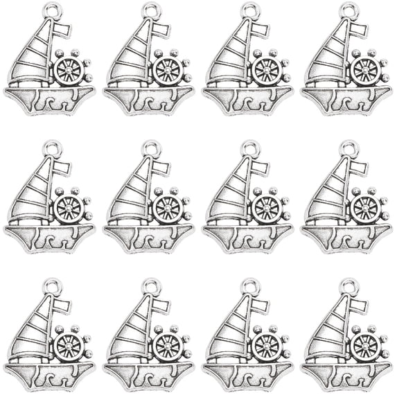 1 Box 80Pcs Sailboat Charms Boat Charm Bulk Metal Alloy Silver Vintage ...