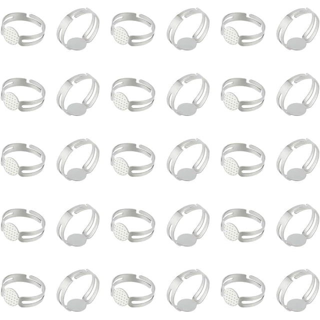 1 Box 80pcs Ring Blank Stainless Steel 17mm Inner Adjustable Flat Round ...