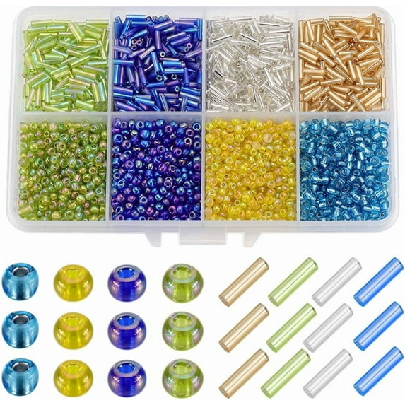 1 Box 88g 8 Styles Seed Beads Bulk Glass Seed Bead Jewelry Findings Silver Lined Tube Bugle ...